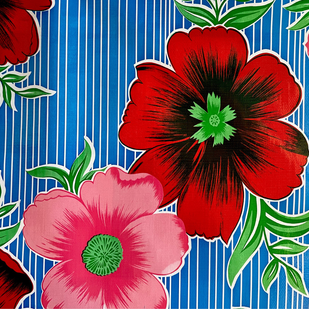 Royal Blue Bold Flower and Stripes Oilcloth Fabric – Oilcloth Alley