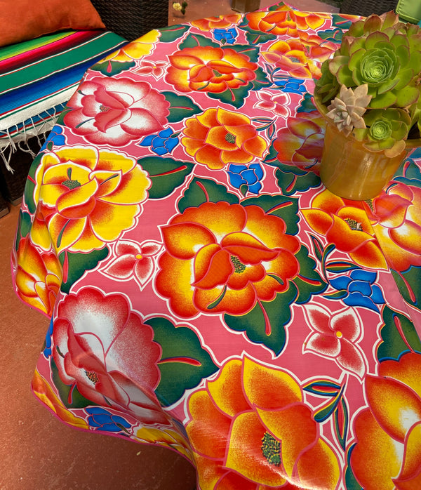 Round Pink Royal Roses Oilcloth Tablecloths – Oilcloth Alley