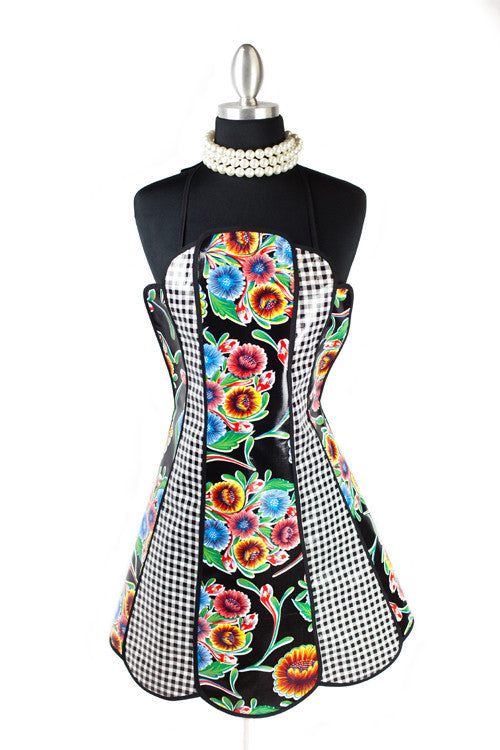 Retro Black Springbloom Oilcloth Apron – Oilcloth Alley